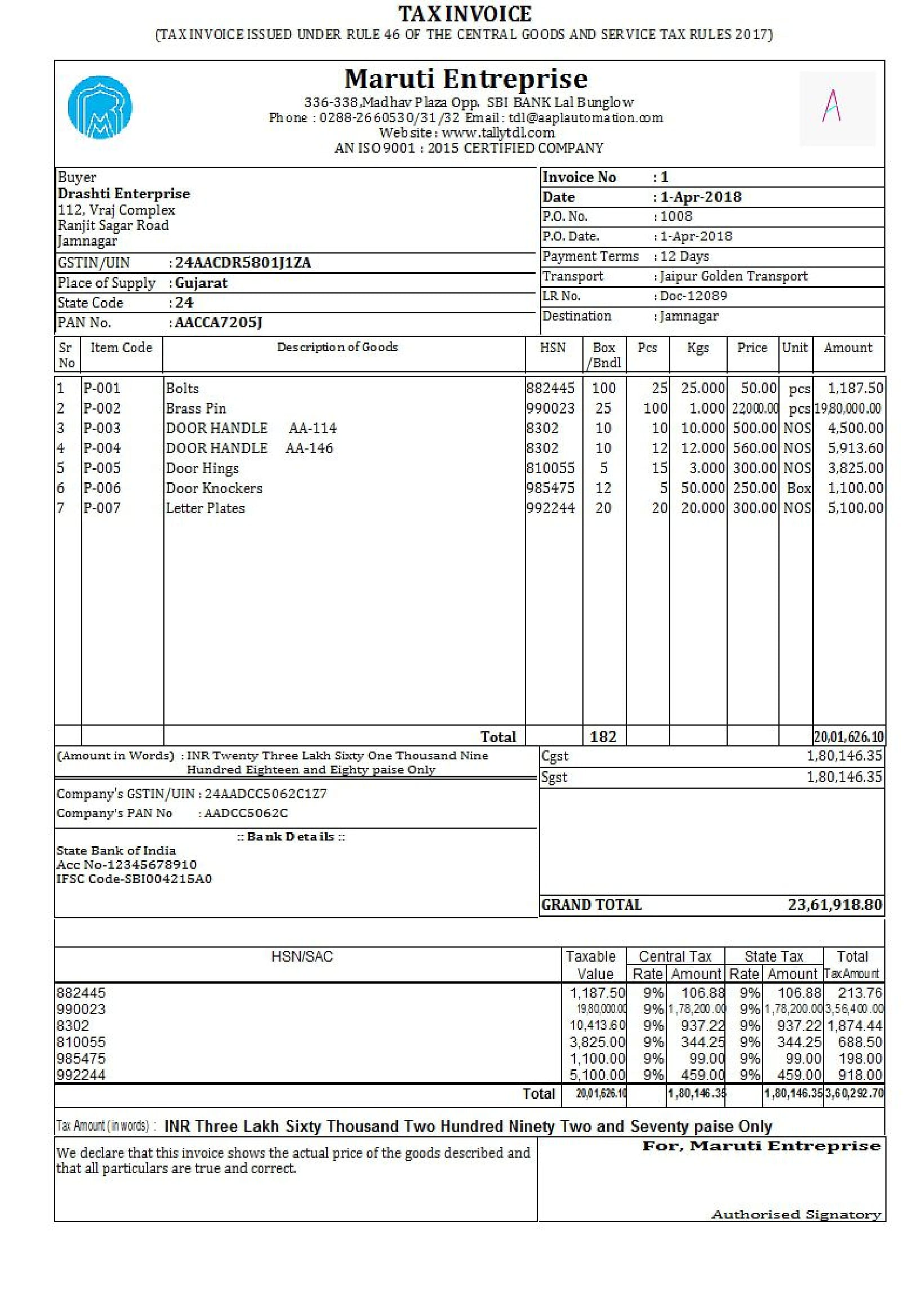 AAPL Tally Customization TDL Tally Invoice Format Tally Data With 