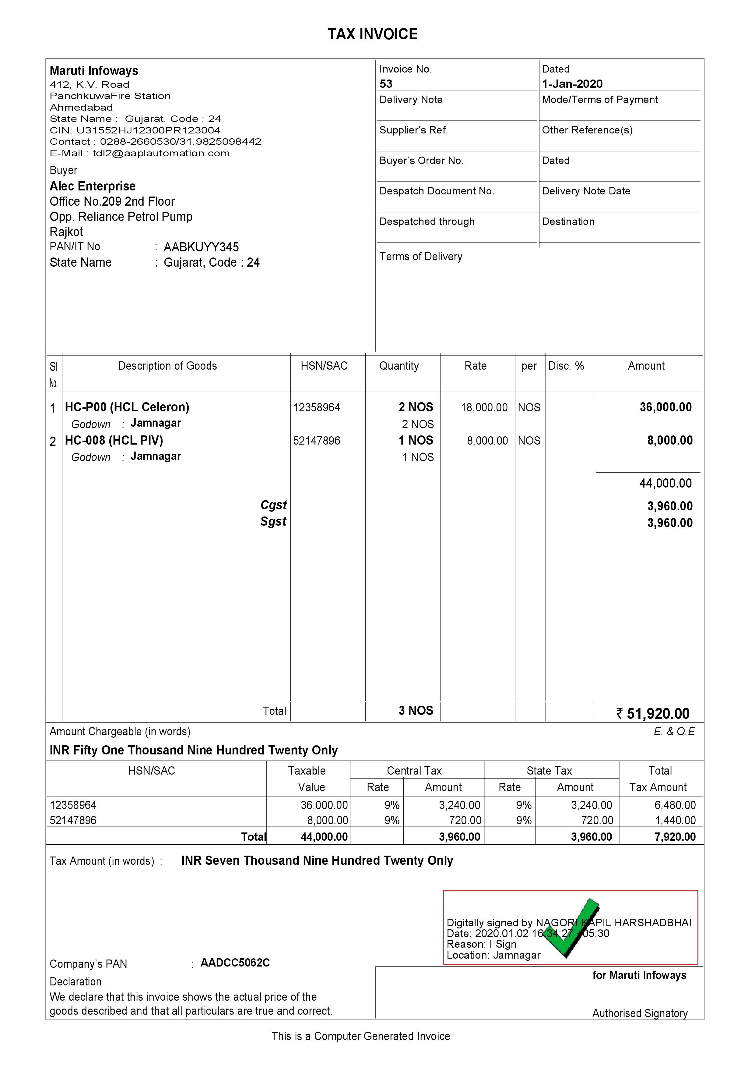 digital signature | Digital Signature in Sale Invoice