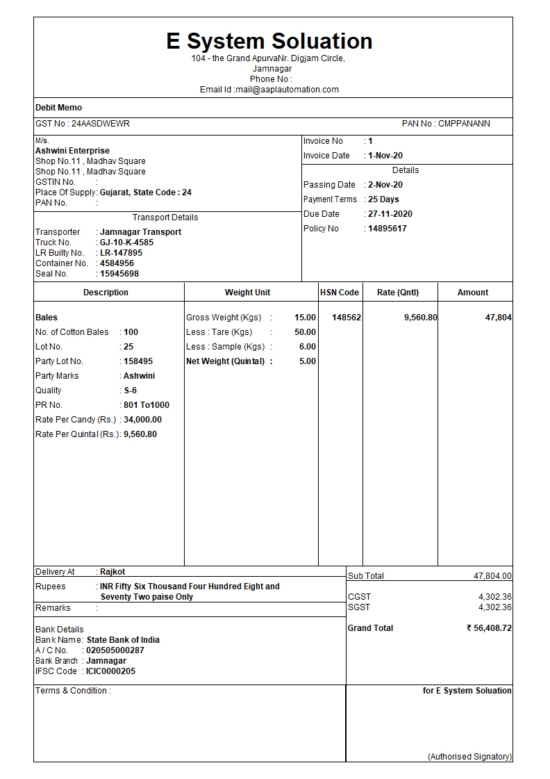 Cotton Industries Invoice | Batch wise Sales & MRP Rate | Print Part ...