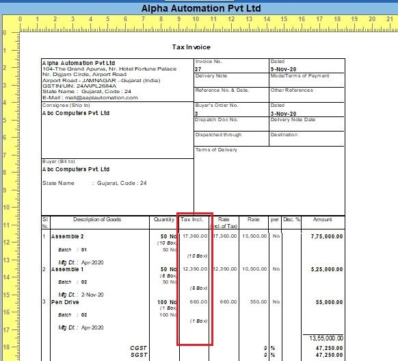 156 | Print Inclusive Of Tax Rate In Invoice