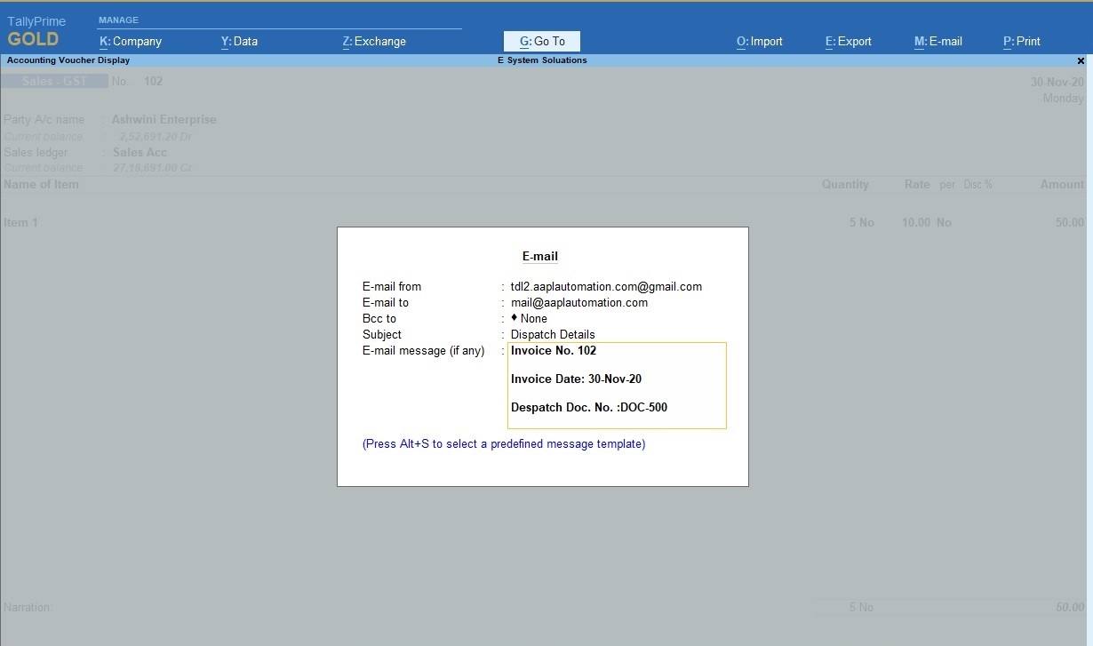 96 | Display Party Details in Main Screen of Voucher entry | Dispatch ...