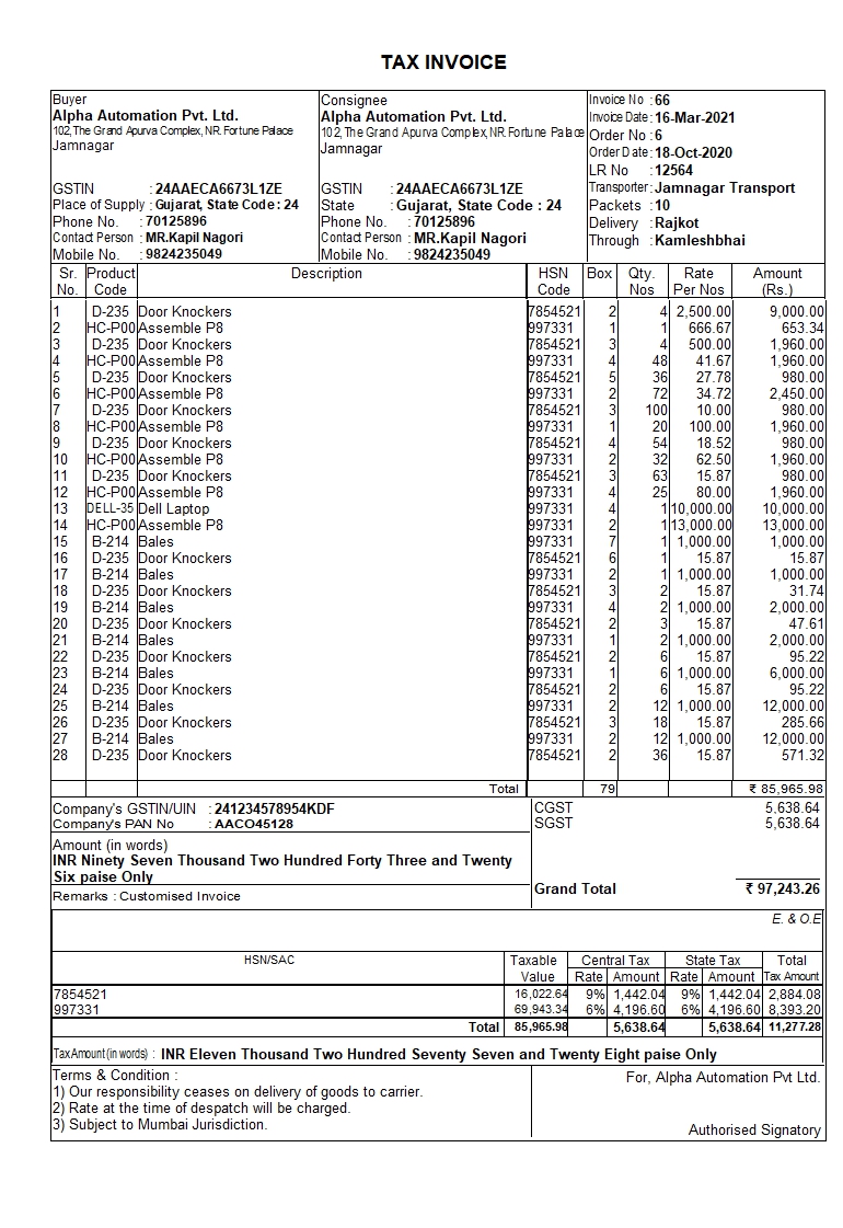 AAPL - Tally Customization (TDL), Tally Invoice Format, Tally Data with BizTracker Android App