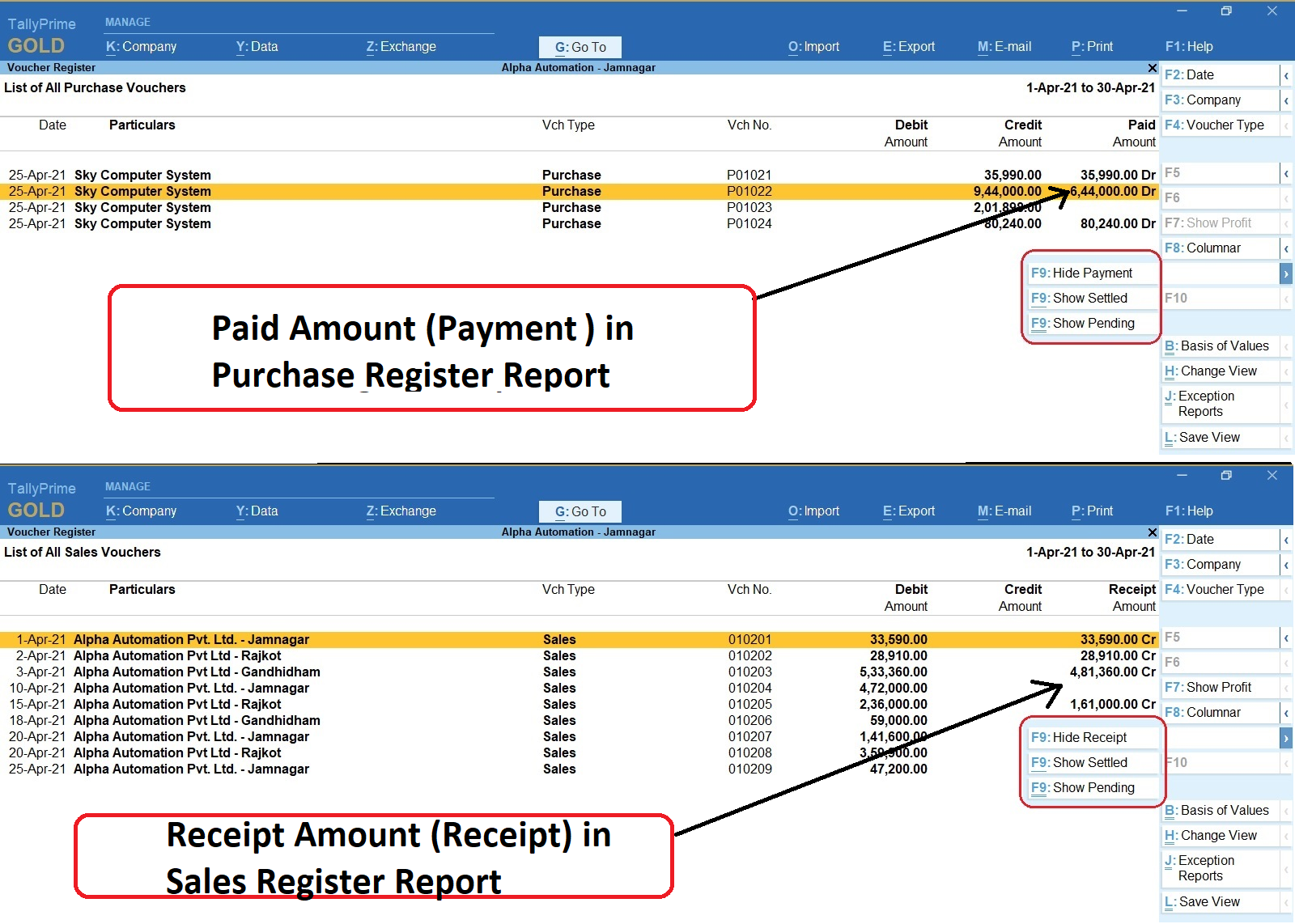 281 | Show Receipt in Sales Register and Payment in Purchase Register