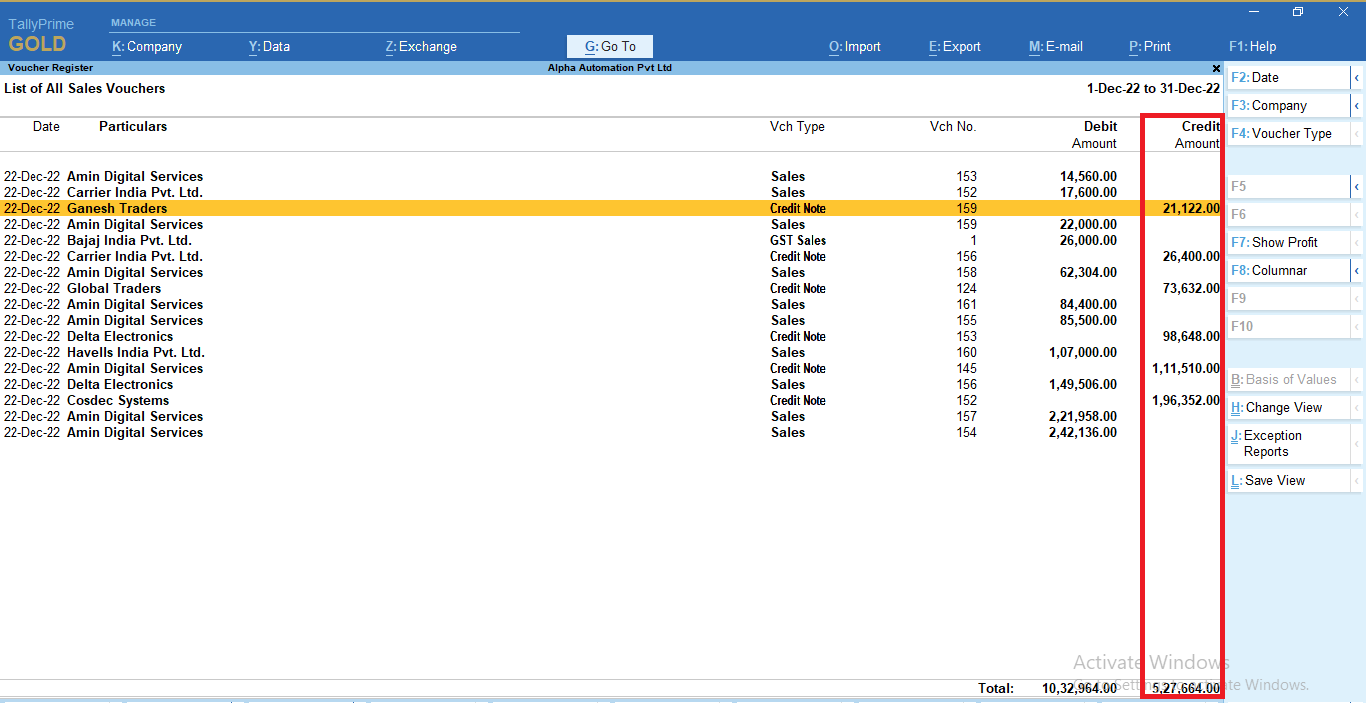 330 | Display Credit Note in Sales & Debit Note in Purchase Register