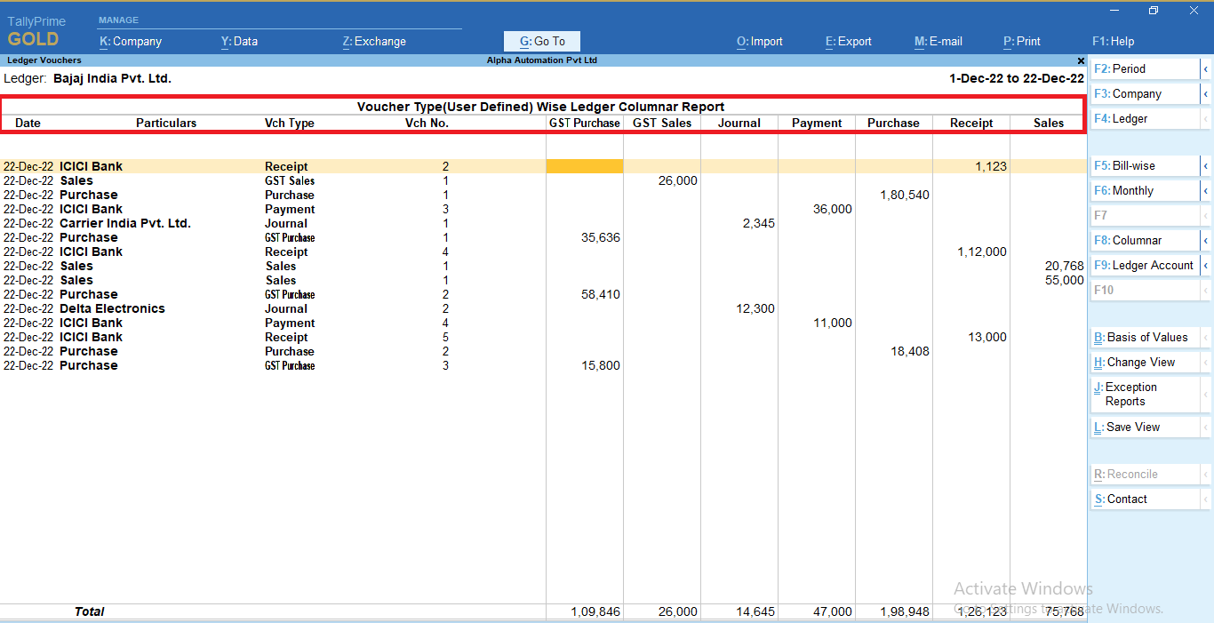 Month Wise Sales Purchase Ledger Columnar Report | Ledger Group Wise ...