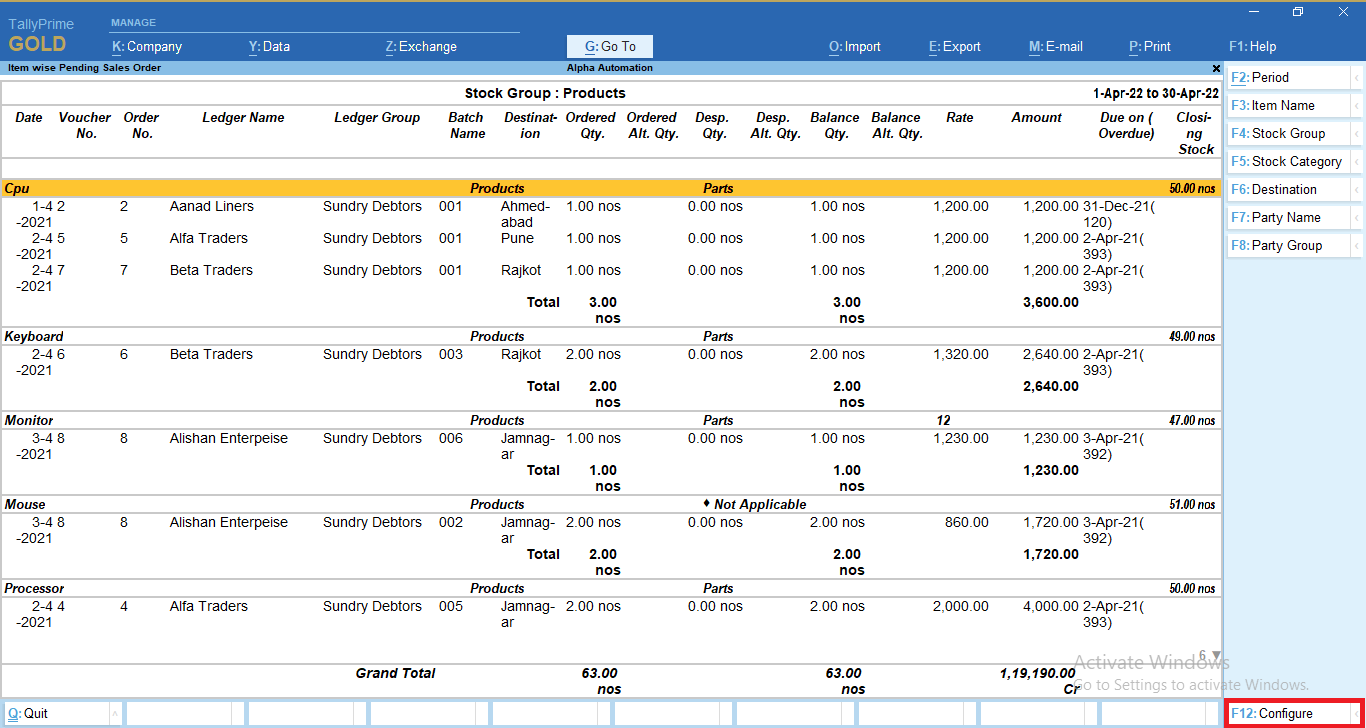 Display Different Stock Item Unit Qty. Total | Auto Freight Journal ...
