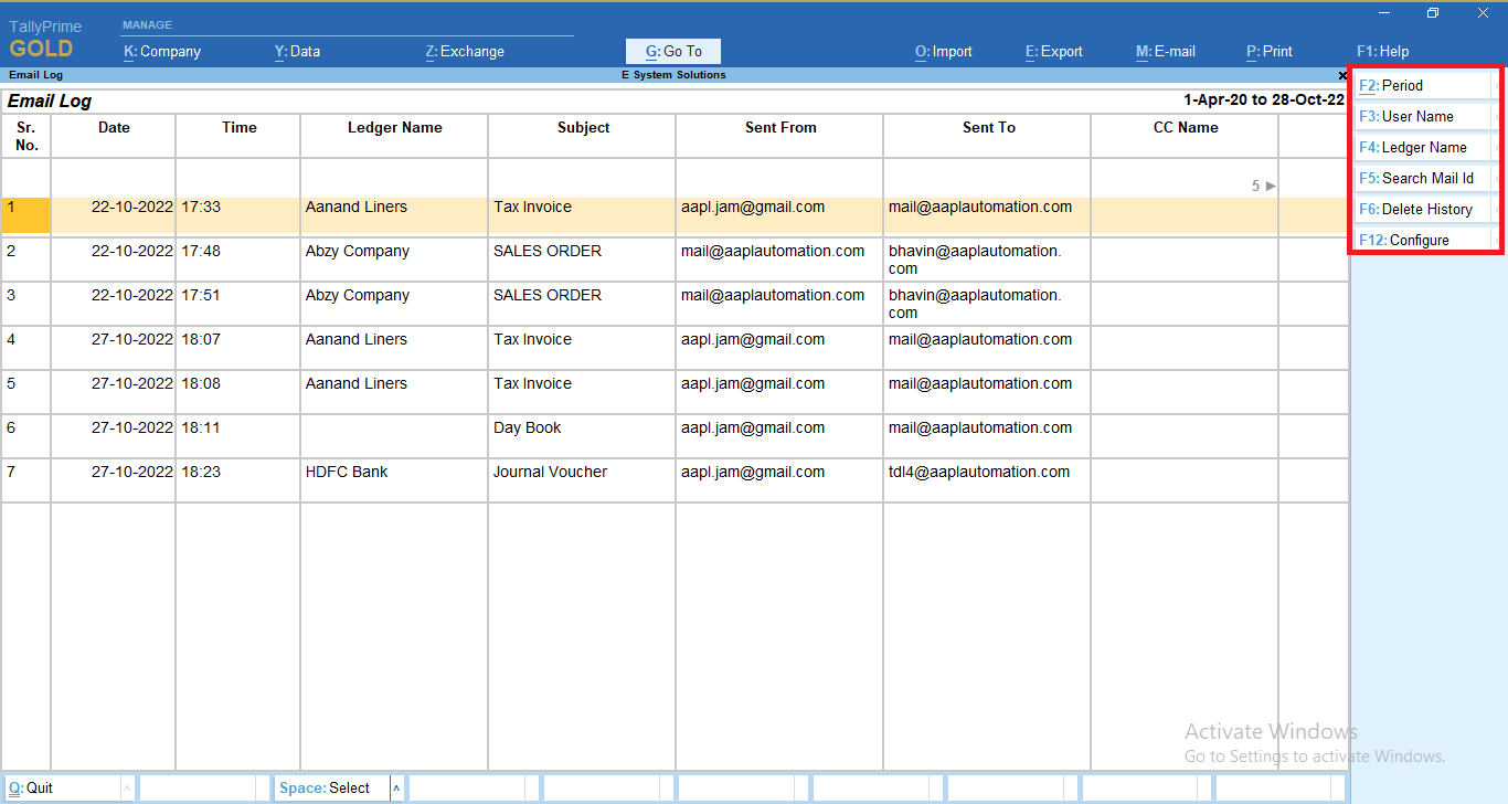 346 | Sent E - Mail Log Report