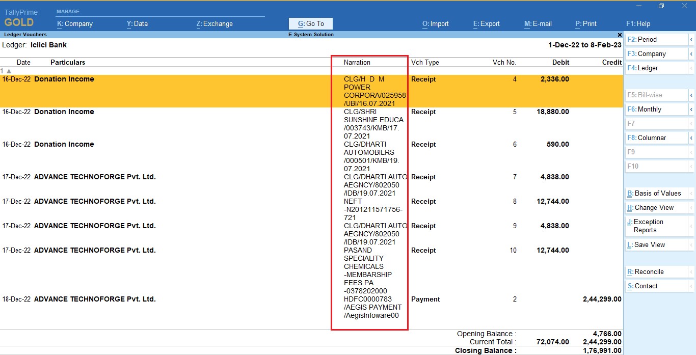368 | Print Narration as Separate Column in Ledger Statement