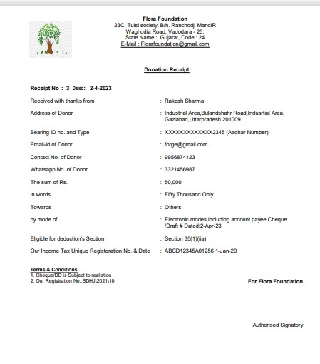 372 | Donation Receipt and Form 10BD for Trust / NGO