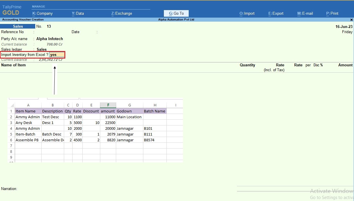 Import Inventory Details in Voucher Entry From Excel to Tally | Import ...