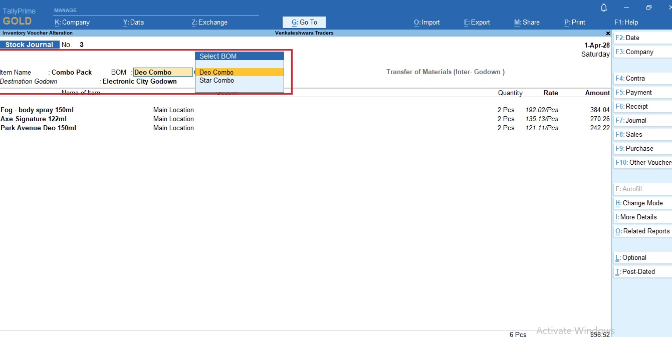 Merging Godown | Bill Of Material Selection in Godown Transfer Stock ...