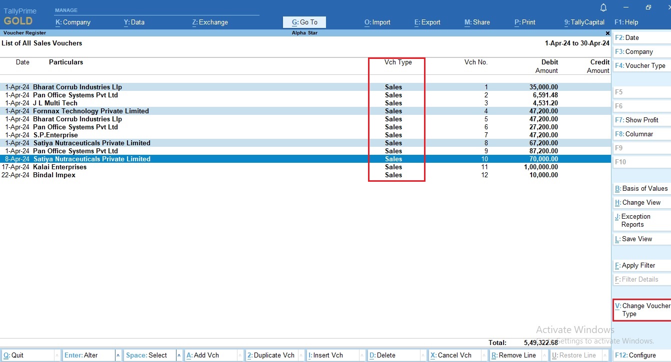 443 | Change Multiple Voucher's Voucher Type From Day Book Register